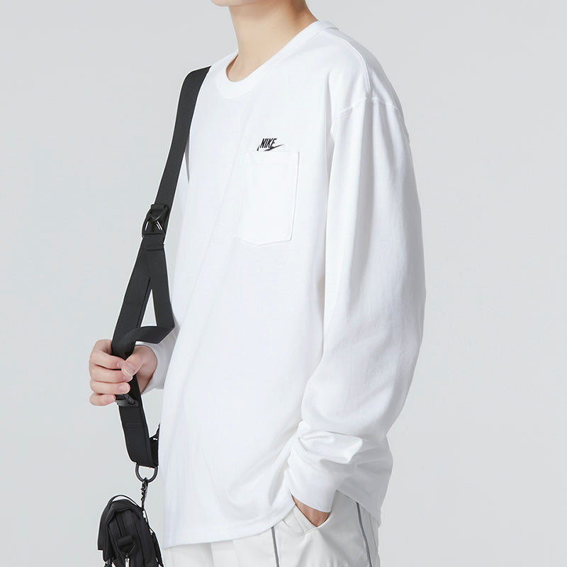 NIKE men's nike solid color alphabet logo athleisure casual sports round neck long sleeves autumn white t-shirt